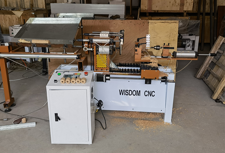 New Small Auto Feeding Wood Lathe Machine Delivery - Wisdom CNC